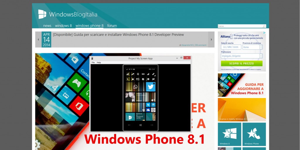Condividere la schermata di Windows Phone 8.1 sul PC con Project My ...