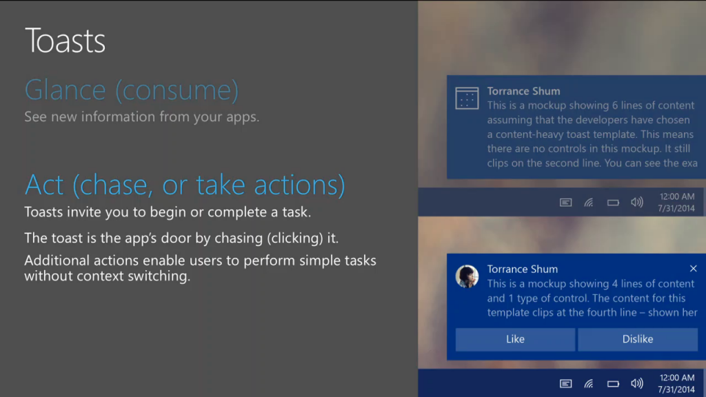 Windows 10, uno sguardo alle novità per Live Tile, Notifiche Toast e Centro notifiche ...