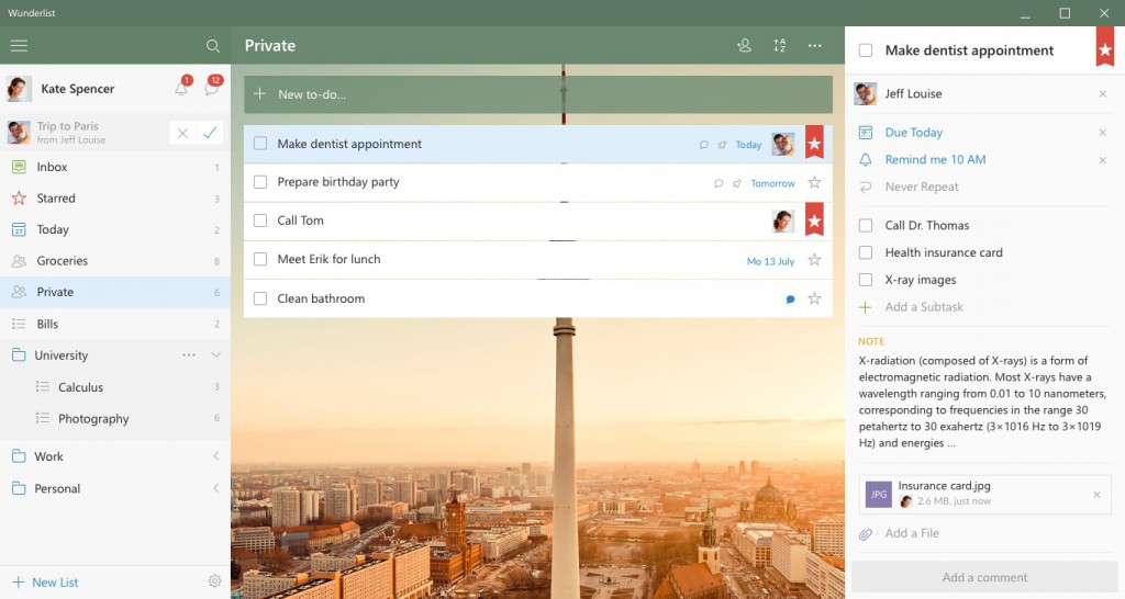 Wunderlist, nuova versione ufficiale per Windows 10