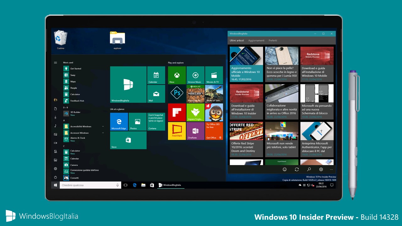 Video tour completo di Windows 10 Build 14328