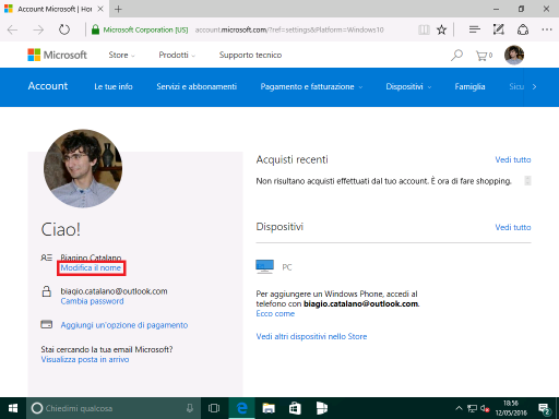 Come cambiare il nome account in Windows 10