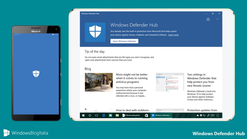 Download app Windows Defender Hub per PC e smartphone Windows 10
