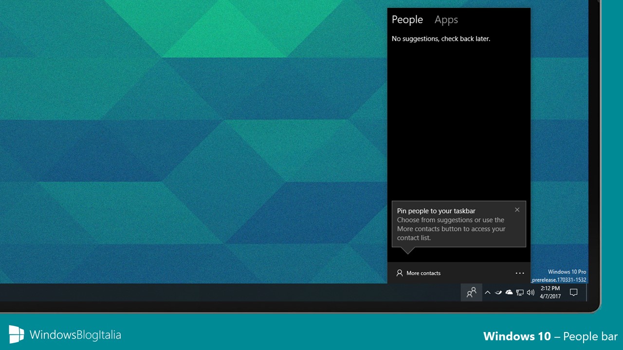 Come attivare la People Bar in Windows 10 Redstone 3