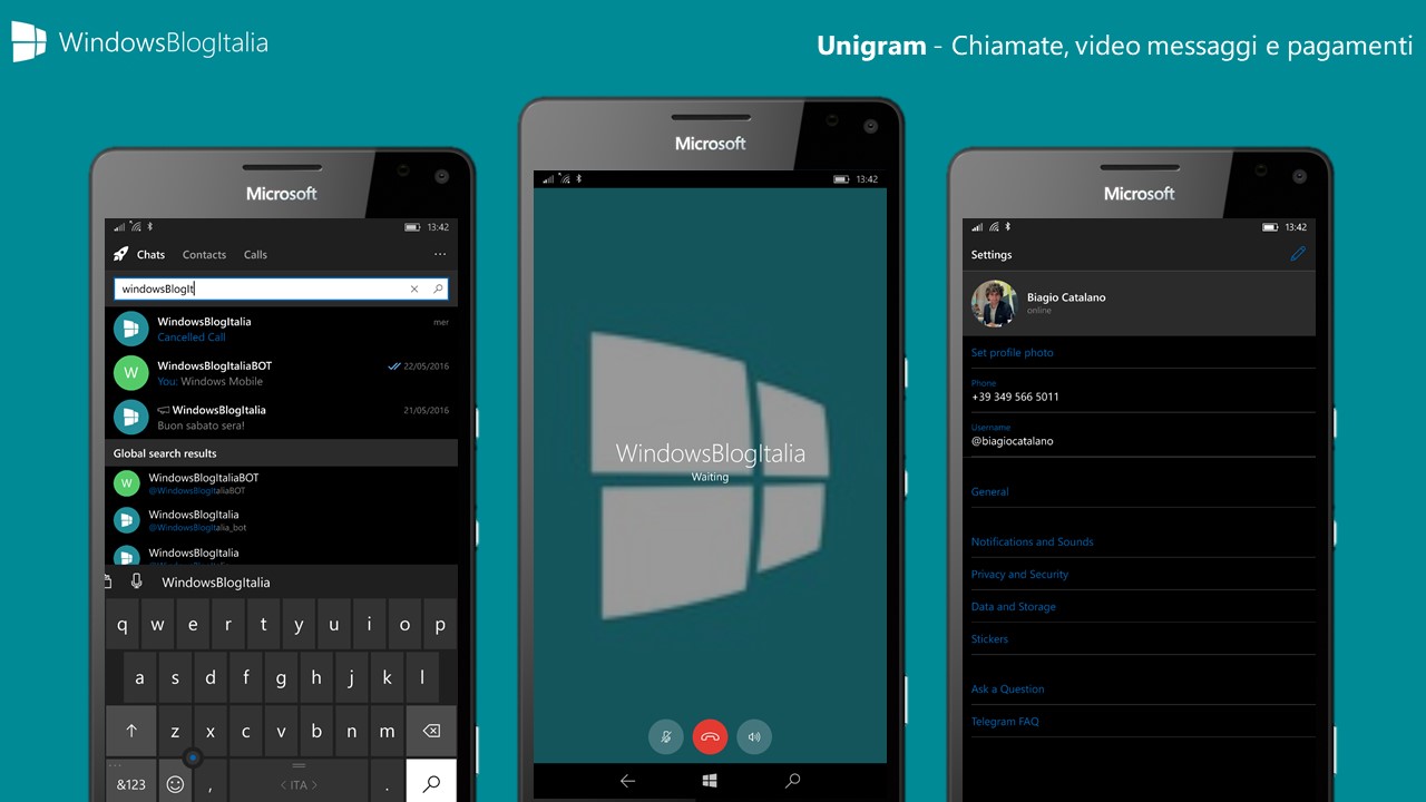 Unigram si aggiorna con chiamate, video messaggi e pagamenti