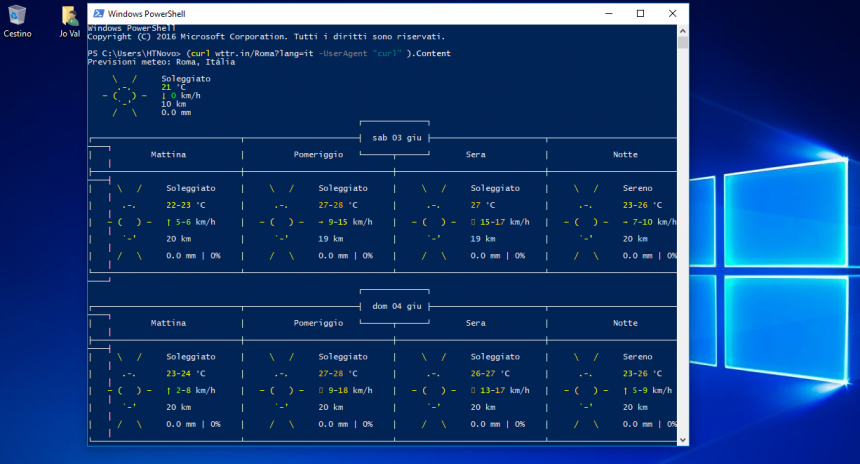 Meteo versione NERD con PowerShell in Windows 10