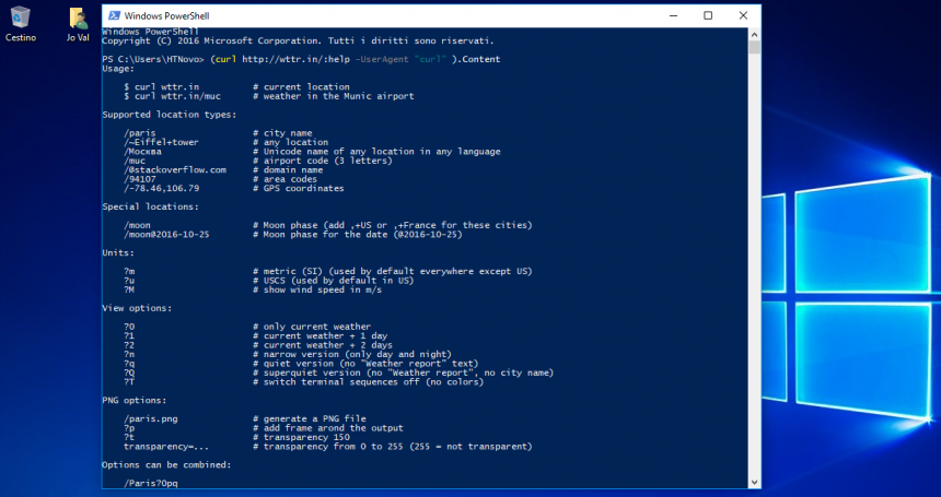 Meteo versione NERD con PowerShell in Windows 10