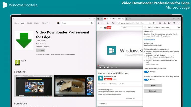 Disponibile l’estensione Video Downloader Professional per Microsoft Edge