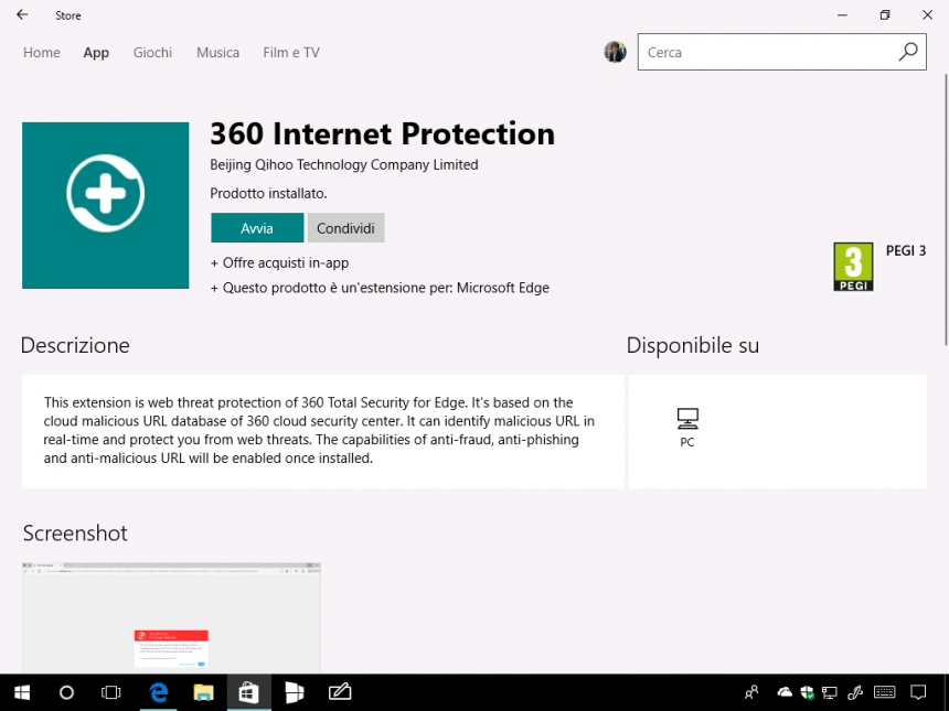 Disponibile l’estensione 360 Internet Protection per Microsoft Edge
