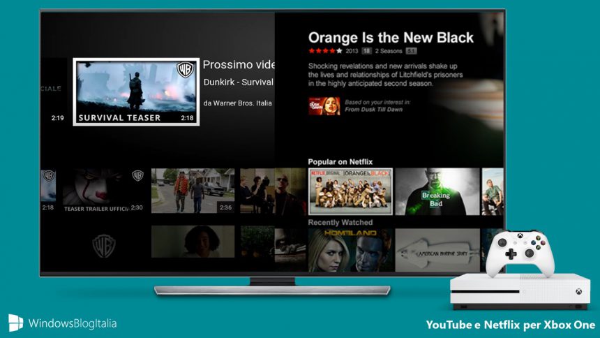 YouTube e Netflix migliorano l'esperienza d'uso su Xbox One