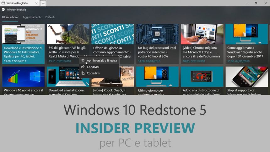 Download e novità di Windows 10 Redstone 5 Insider Preview Build 17618
