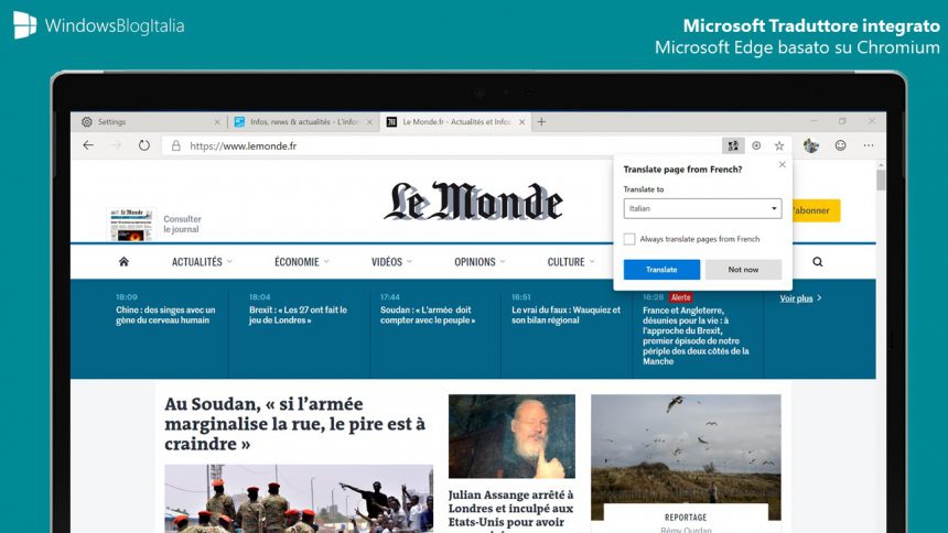 Come abilitare la traduzione delle pagine web nel nuovo Microsoft Edge