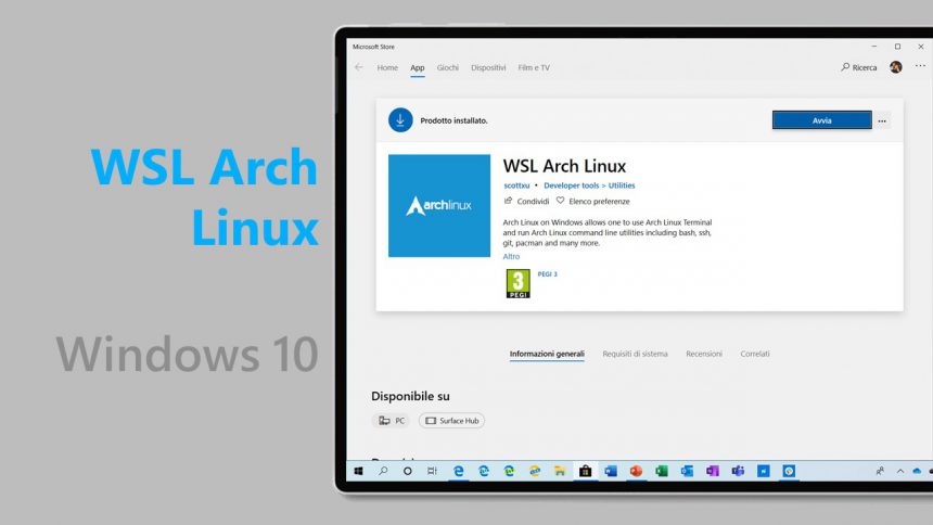 Download della distro WSL Arch Linux dal Microsoft Store per Windows 10