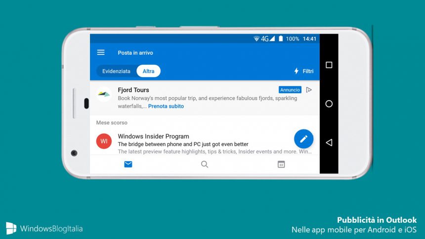 Microsoft aumenta la pubblicità in Outlook per Android e iOS