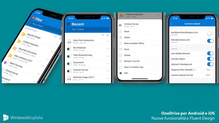 Nuova UI e Fluent Design in arrivo anche in OneDrive per Android e iOS