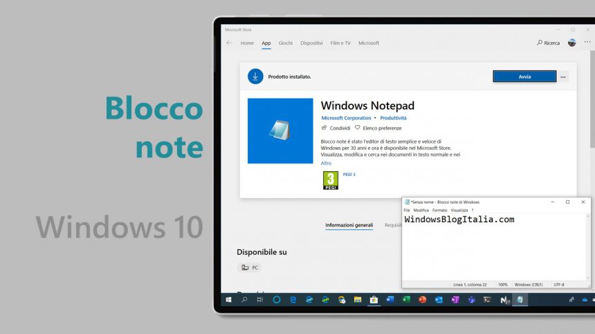 Download Blocco note dal Microsoft Store, ma rimarrà preinstallato