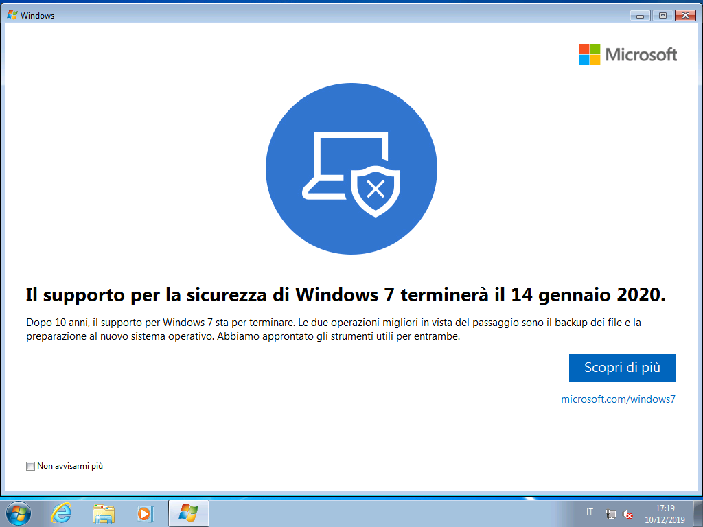 I pop-up tornano su Windows 7 il 15 gennaio per avvertire della fine ...