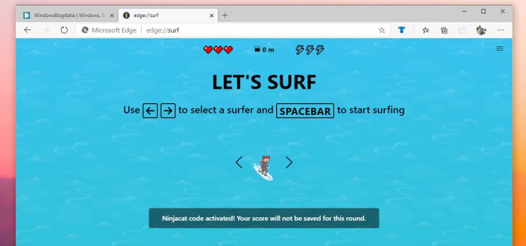 Microsoft Edge Dev introduce pulsante Condividi e lancia il gioco Surf ...