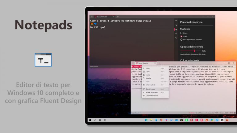 Download Notepads, blocco note per Windows 10 con Fluent Design