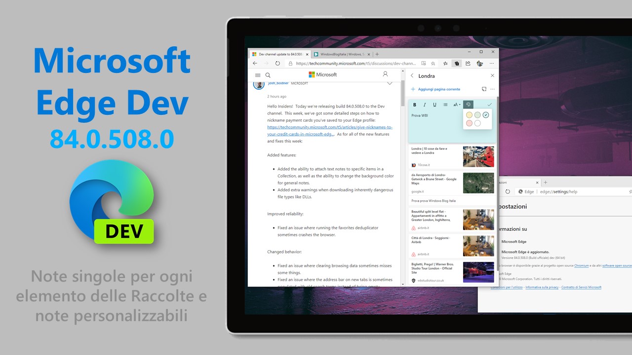 Microsoft Edge Dev migliora le note all'interno delle Raccolte