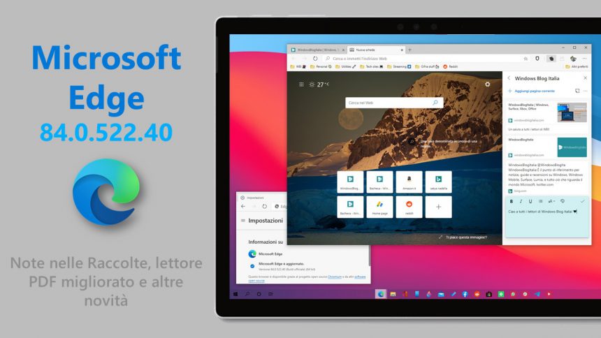 Microsoft Edge 84 disponibile per Windows e Mac con note nelle Raccolte