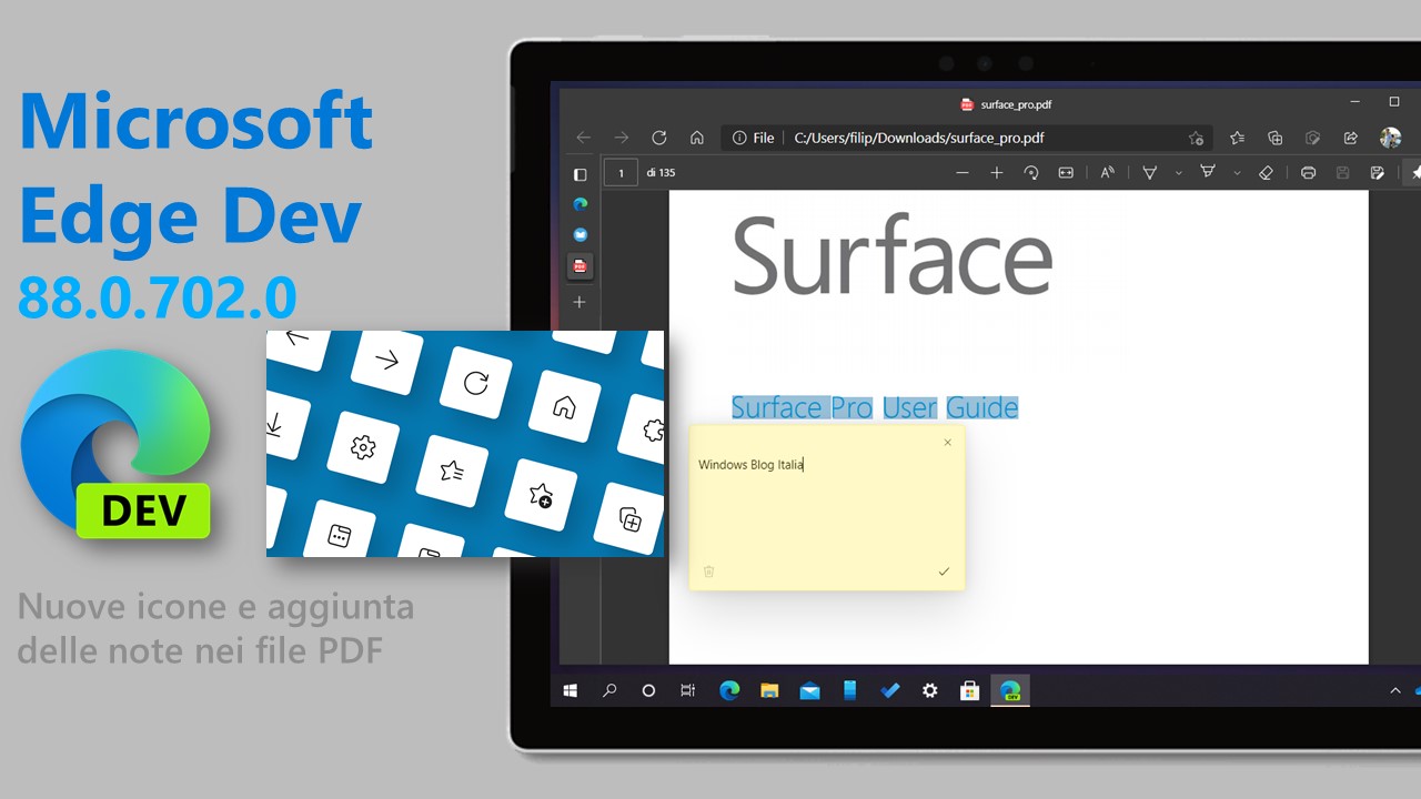 Microsoft Edge Dev introduce nuove icone e note nei PDF
