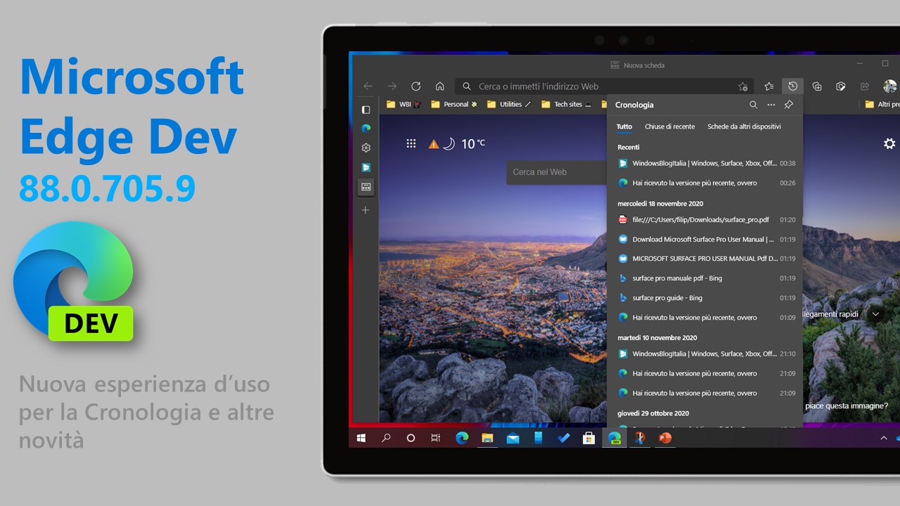 Microsoft Edge Dev introduce la nuova esperienza d'uso della cronologia