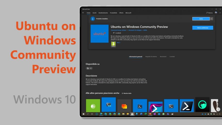 Download della distro Ubuntu on Windows Community Preview