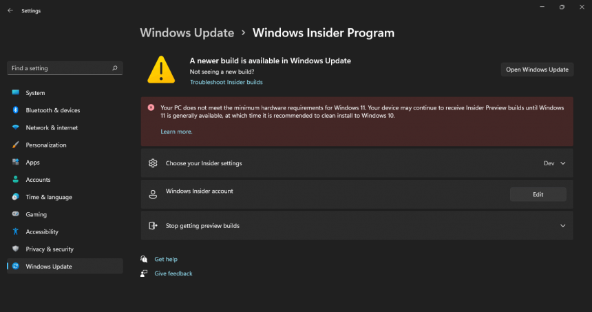 Microsoft blocca le build Insider sui PC senza requisiti di Windows 11