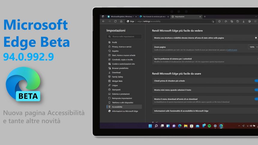 Disponibile Microsoft Edge Beta 94 con nuova pagina per l'accessibilità ...