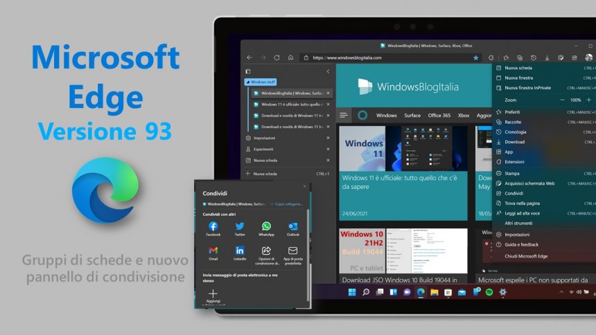 Edge 93 disponibile per Windows e Mac con gruppi di schede e altro