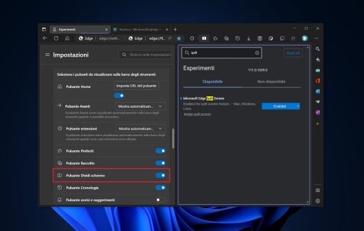 Come attivare la funzione Dividi schermo in due schede su Edge
