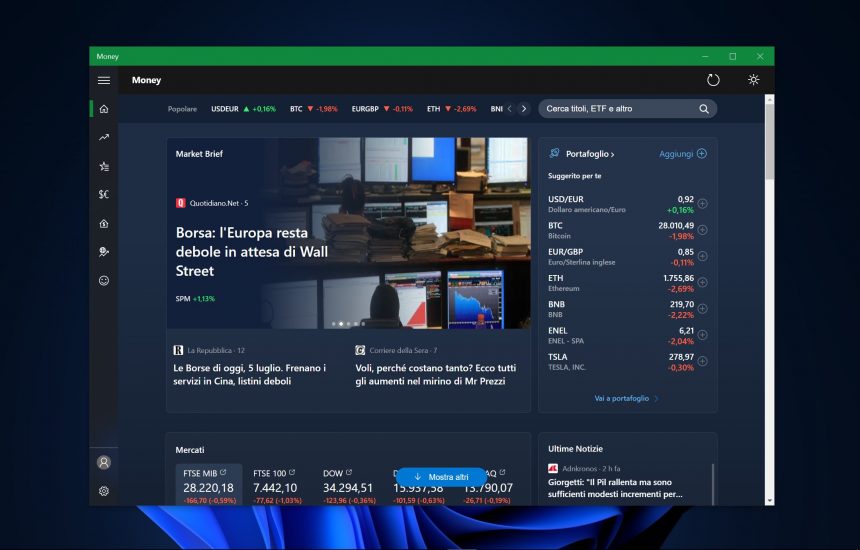 MSN Money per Windows 10 e 11 diventa una web app