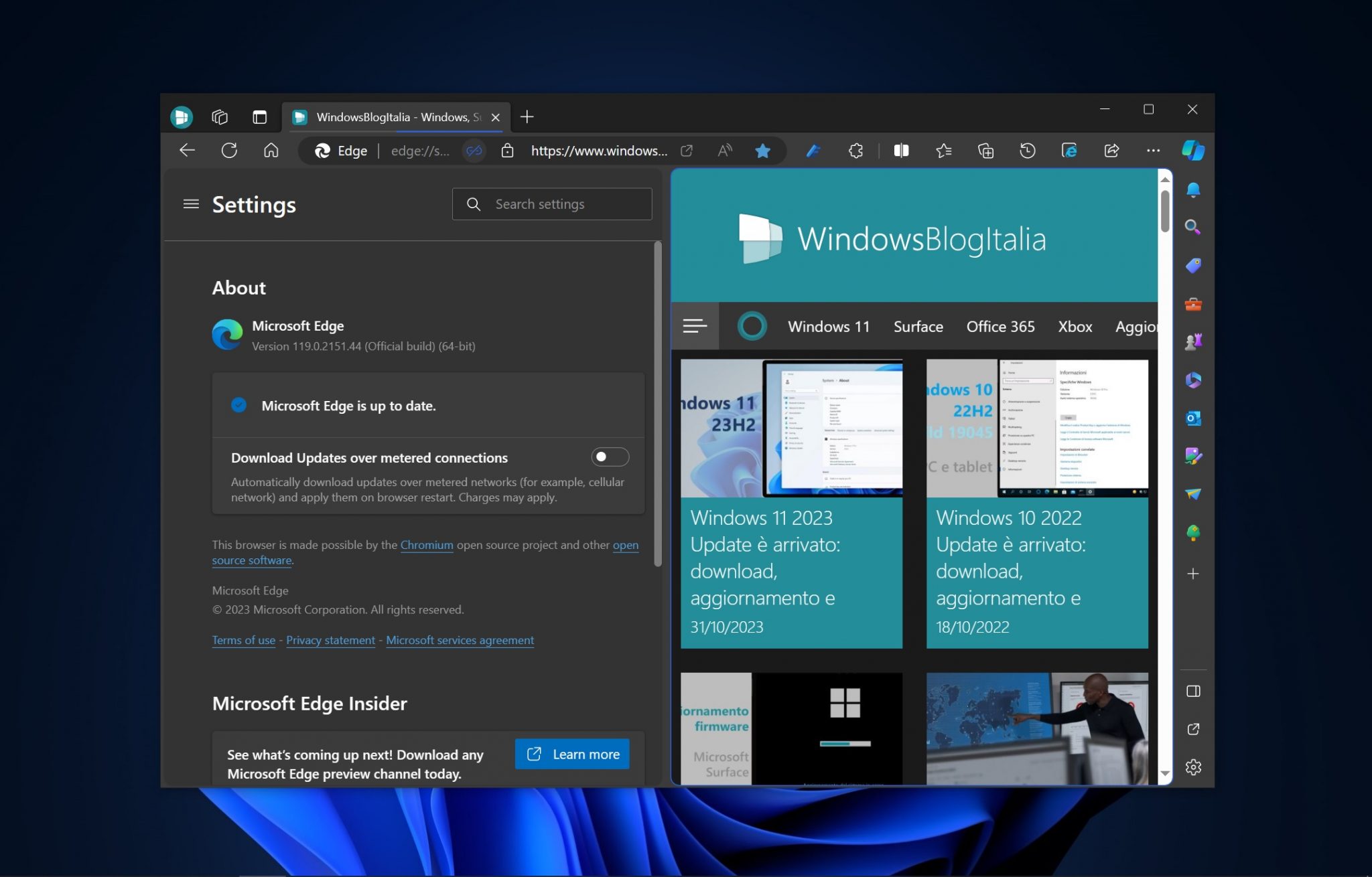 Disponibile Microsoft Edge stabile versione 119 con ripristino schermo ...