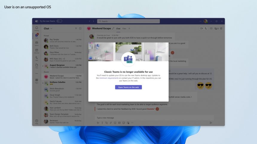 Microsoft Teams dice addio alle vecchie versioni di Windows e macOS