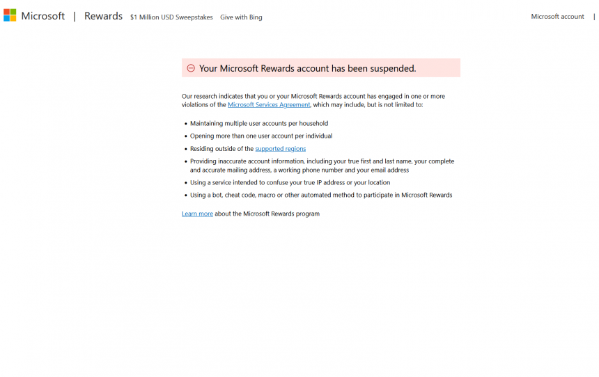 Fix account Microsoft Rewards sospeso | Risolto