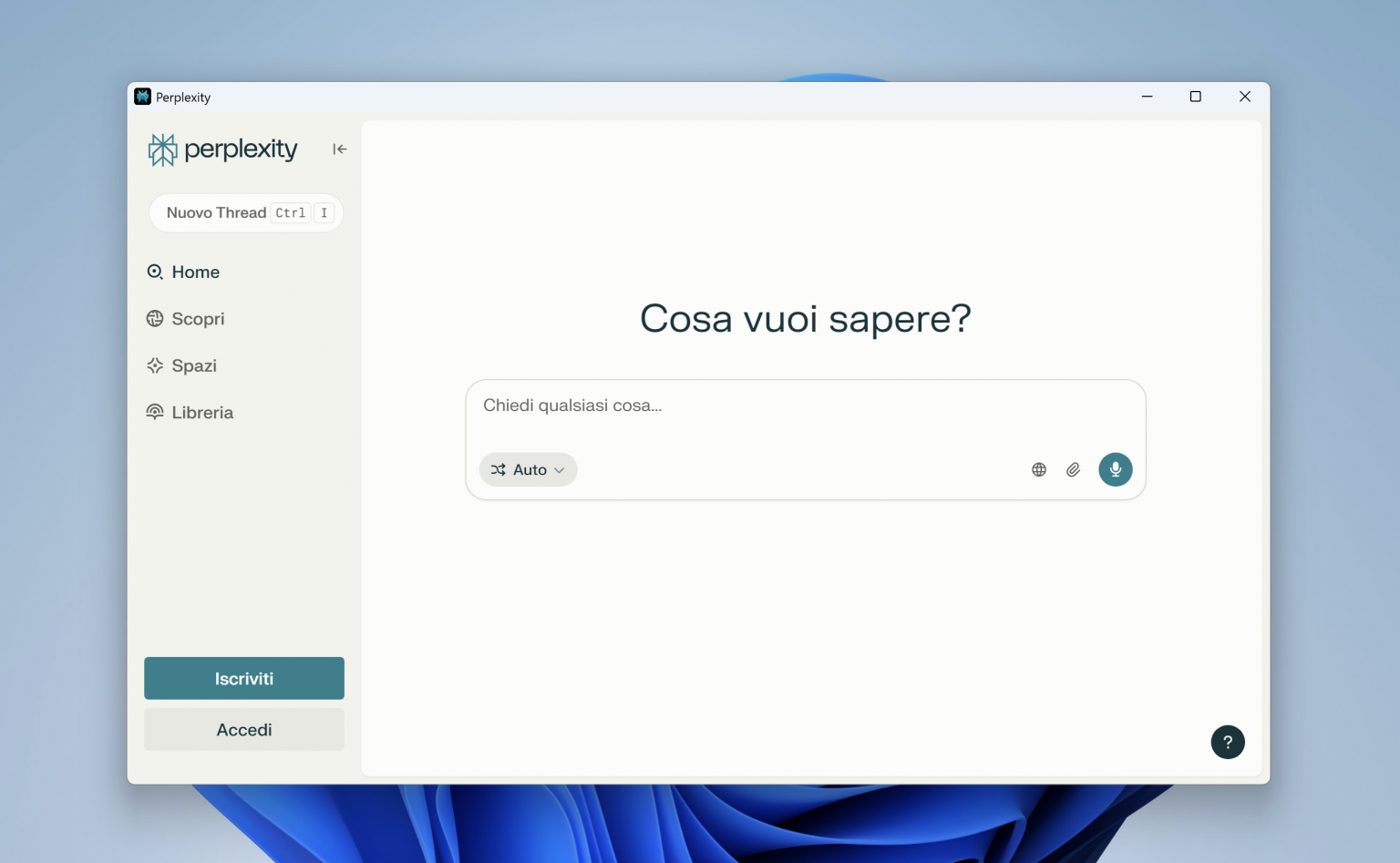 Download app ufficiale di Perplexity per Windows