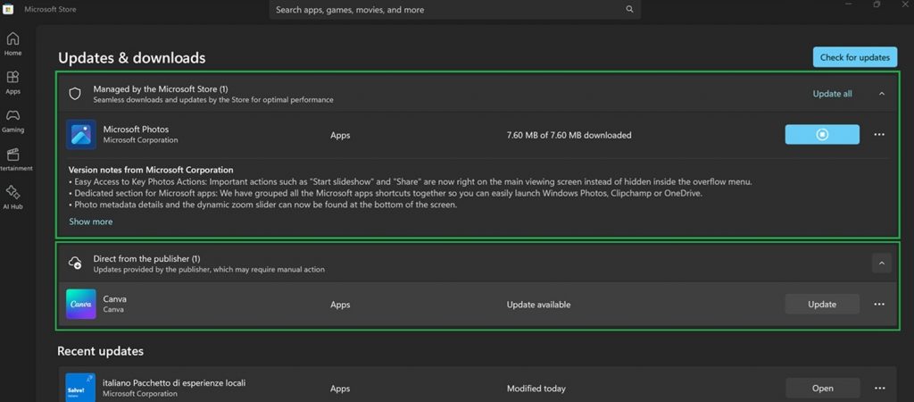 Microsoft Store per Windows si aggiorna con altri miglioramenti nell'UI