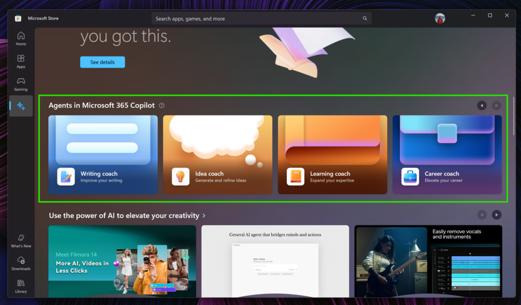 Microsoft Store per Windows introduce gli agenti di Microsoft 365 Copilot